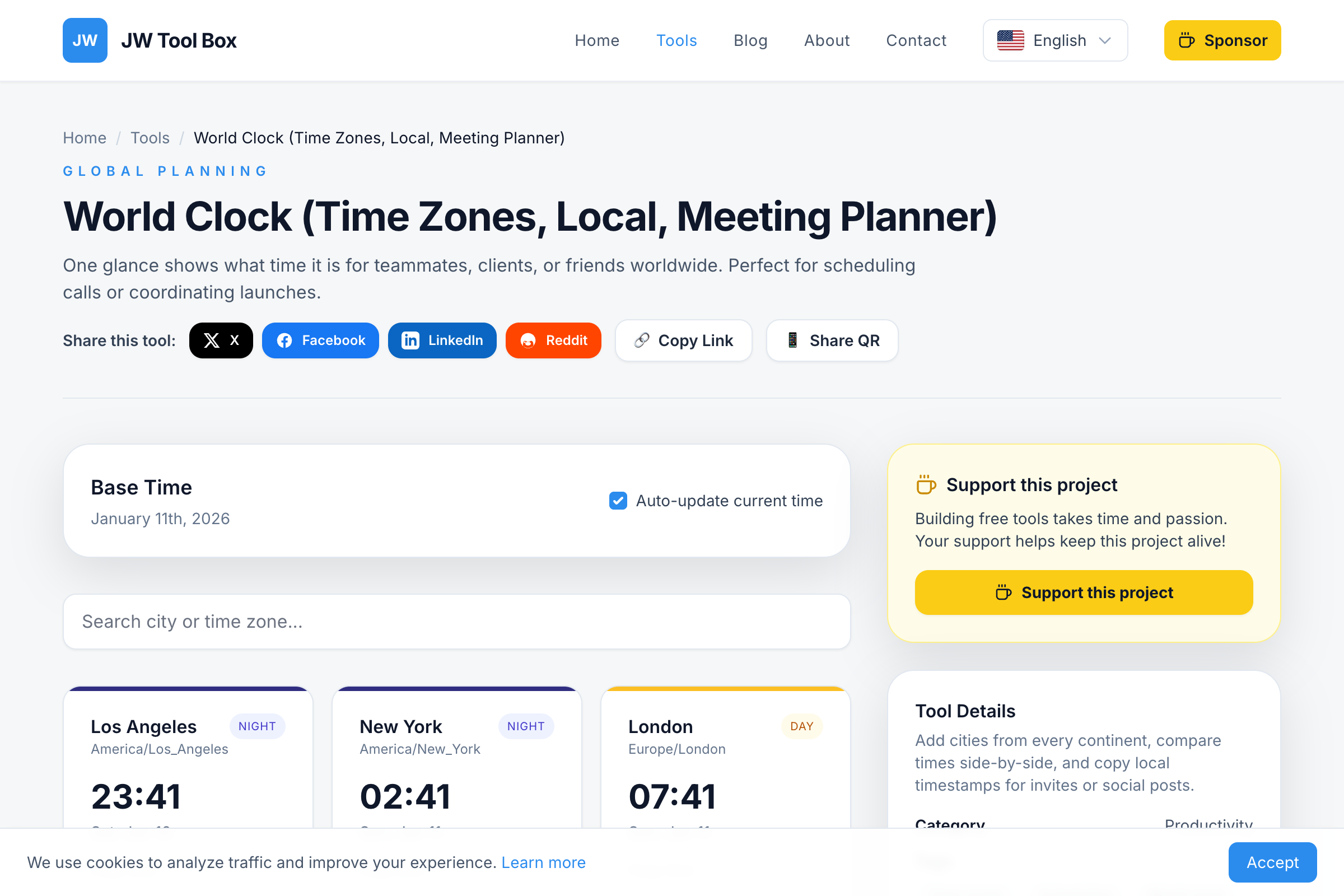 Free Online World Clock (Time Zones, Local, Meeting Planner) | JW Tool Box